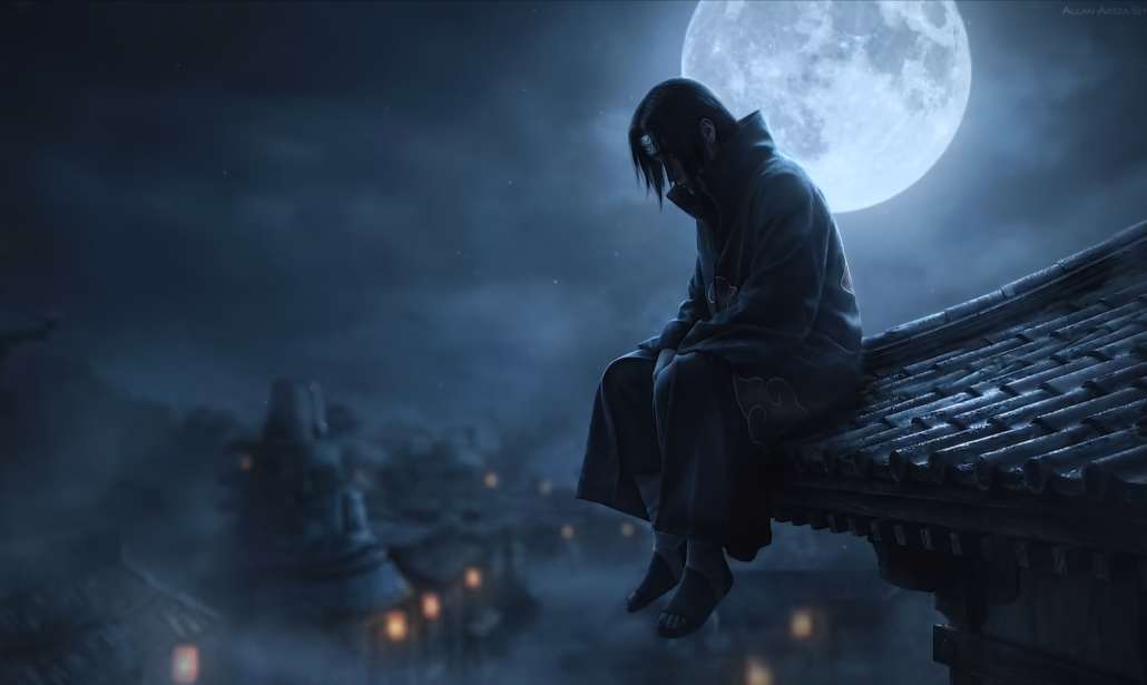 Naruto - Itachi Uchiha Moonlight Rooftop Live Wallpaper